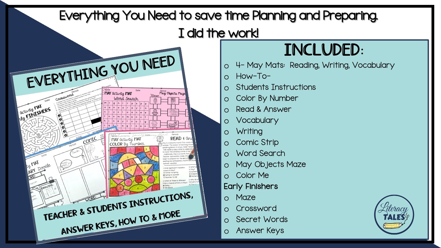 May Reading Comprehension Writing Vocabulary Mazes, Word Search Mats ...