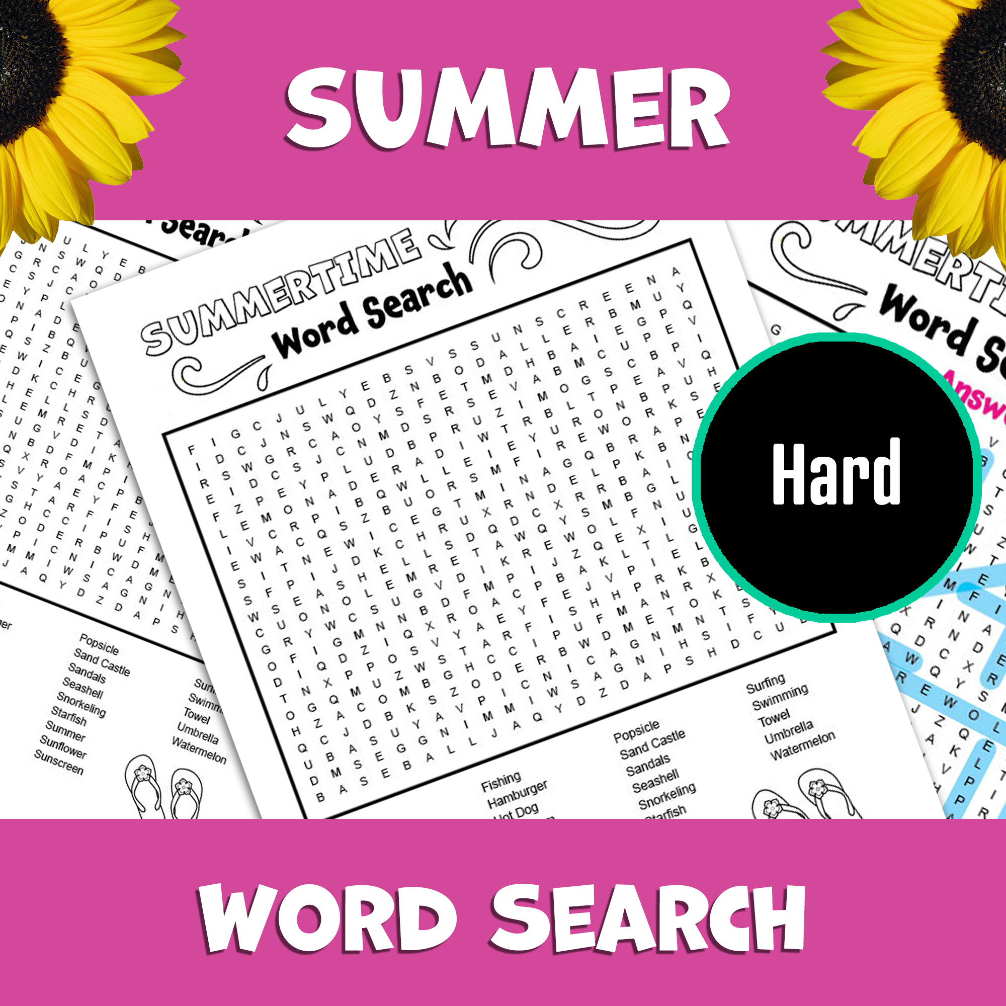 Summer Word Search Puzzle | Hard | Hidden Word Game Activity | Word ...