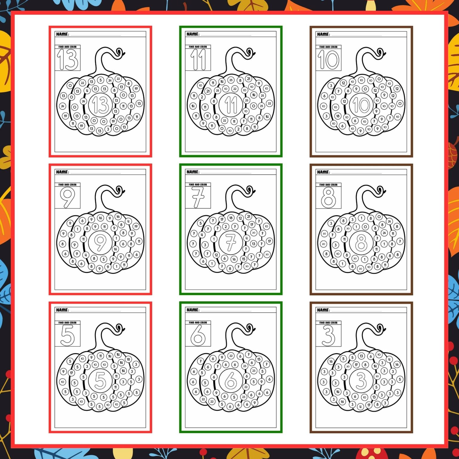 Fall pumpkin activities worksheets | autumn find and color numbers ...