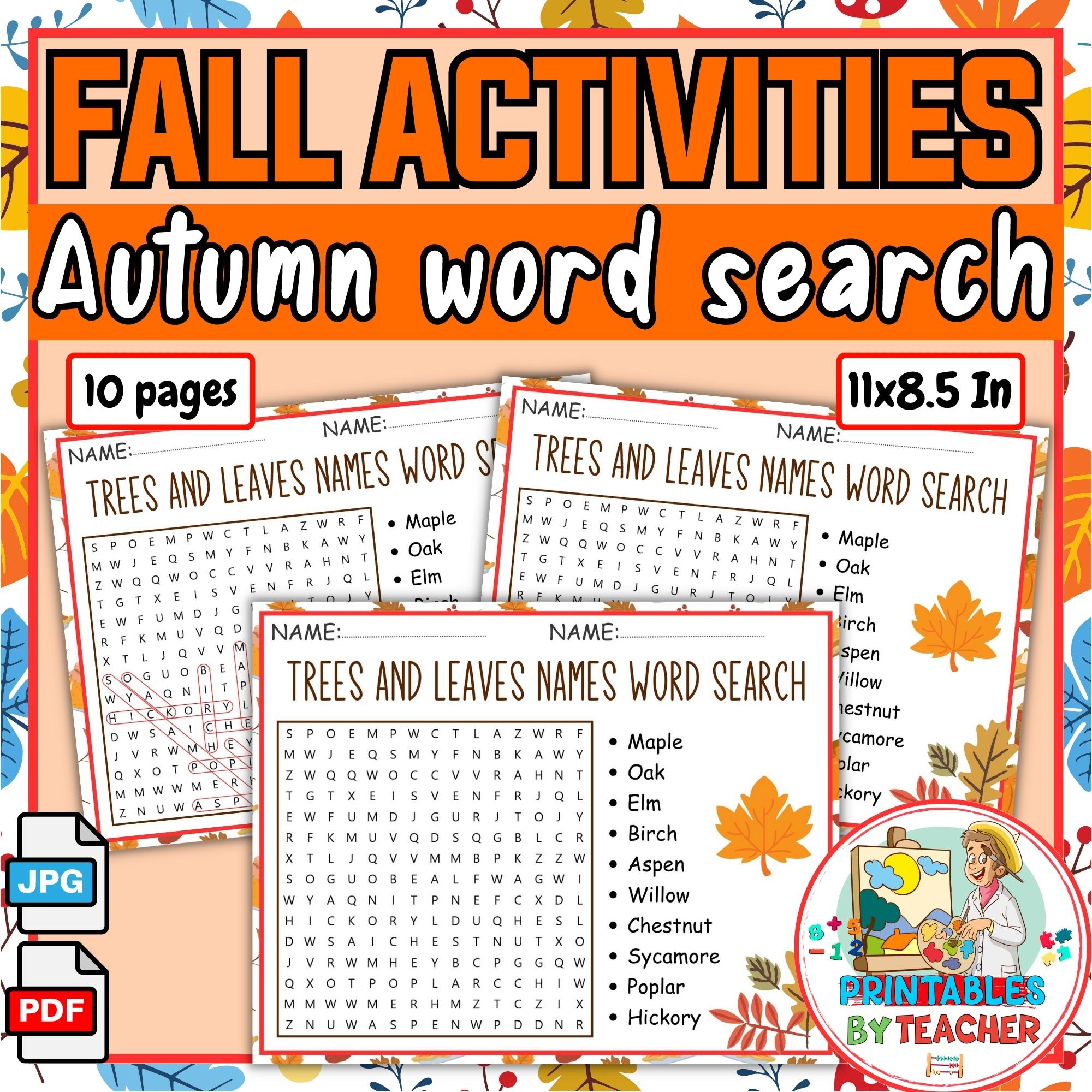 Fall Activities Worksheets | Autumn Trees and Leaves Names Word Search ...