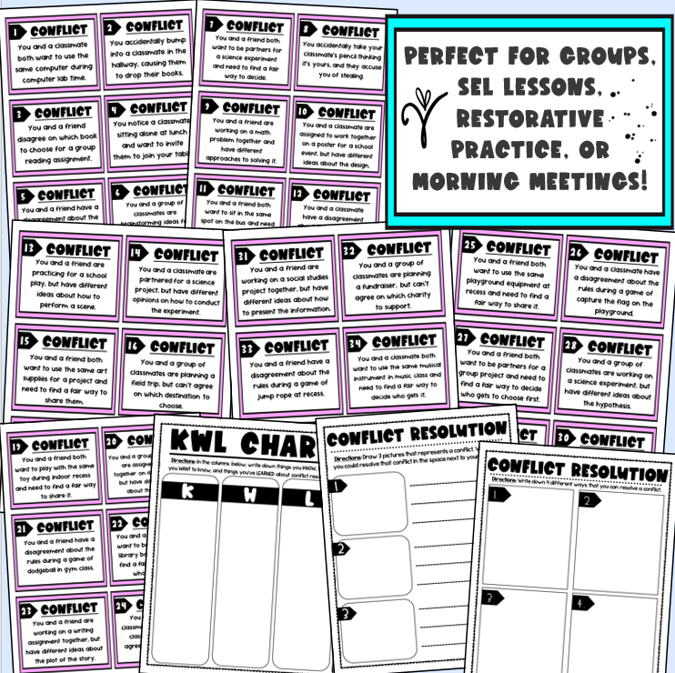 Social Emotional Learning Task Cards Prompts & Activities Conflict ...