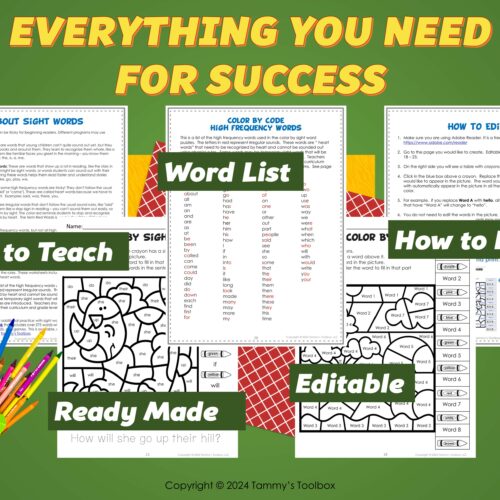 Editable Color by Code Sight Word Practice Worksheets - Classful