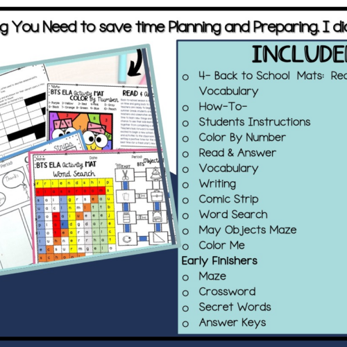 Back to School Mats Reading Writing Vocabulary Mazes Word Search ...