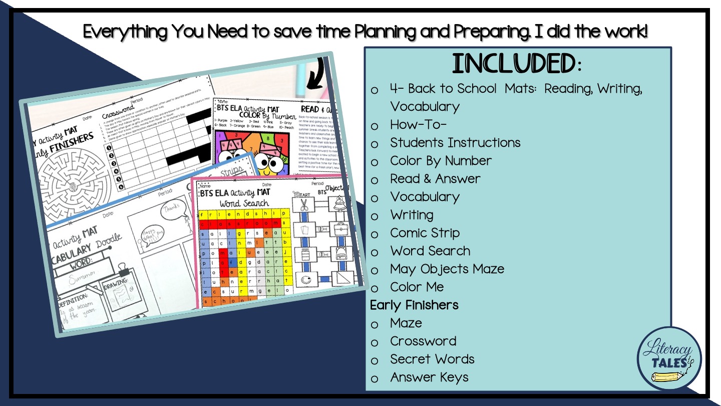 Back to School Mats Reading Writing Vocabulary Mazes Word Search ...