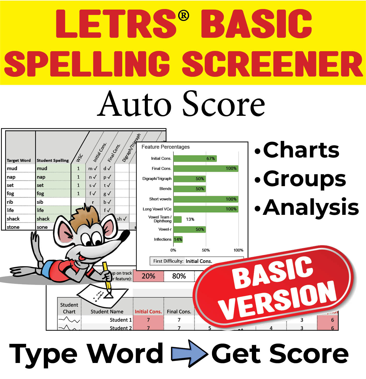 LETRS Basic Spelling Screener Auto Score & Analyze. Visualize and group ...