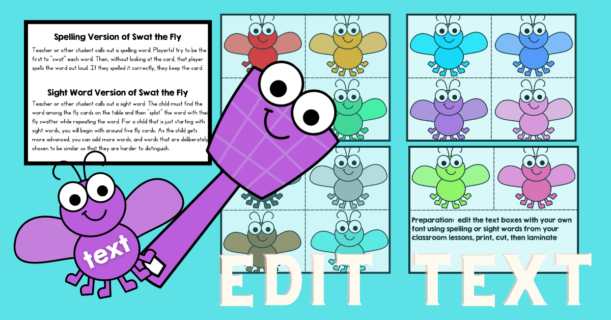 Swat the Fly! Editable Sight Word or Spelling Card Game - Classful