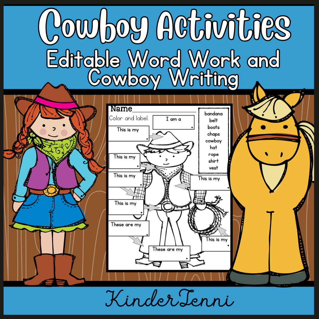 Cowboy Activities - Editable Word Work, Writing, Vocabulary - Classful