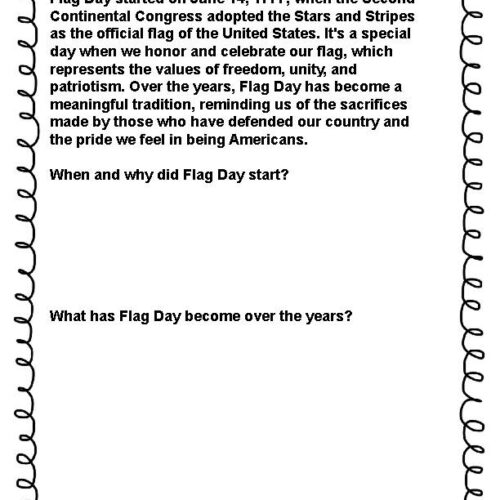 FLAG DAY- READING COMPREHENSION, WRITING PROMPTS, COLORING & CRAFTS ...