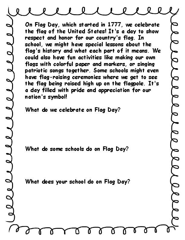 FLAG DAY- READING COMPREHENSION, WRITING PROMPTS, COLORING & CRAFTS ...