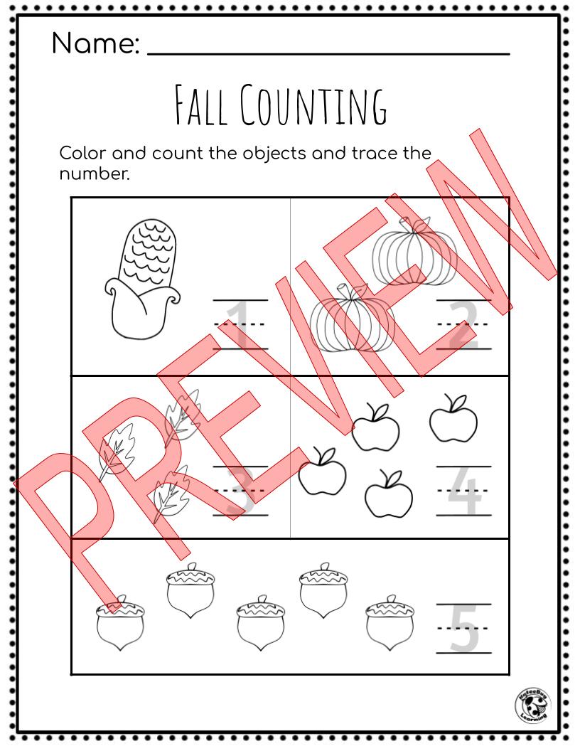 Fall Pre-K Math Practice | Counting Pages 1 - 10 - Classful