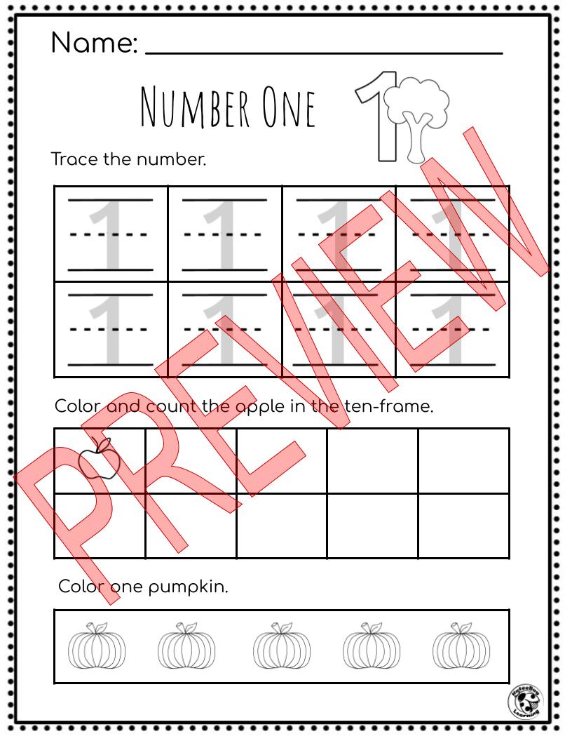 Fall Pre-K Math Practice | Number Tracing and Counting 1 - 10 - Classful