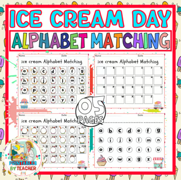 Summer - ice cream day activities - ice cream Alphabet Matching ...
