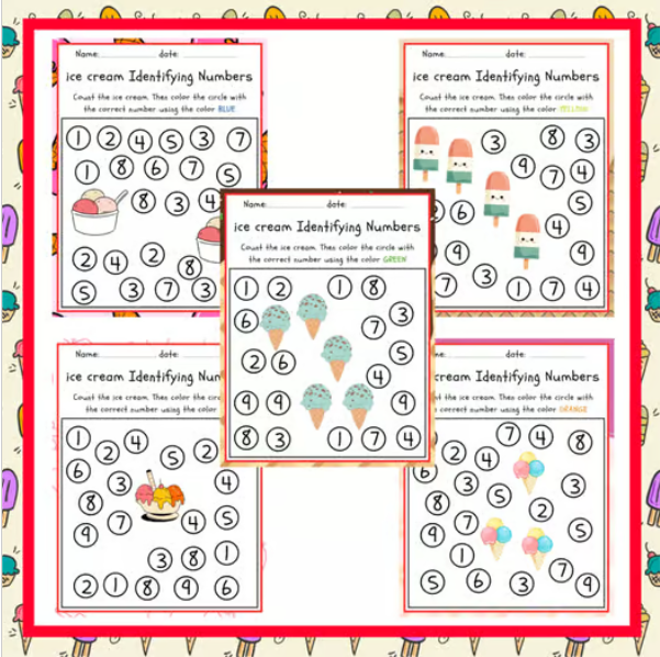 Summer - ice cream day activities - ice cream Identifying Numbers ...