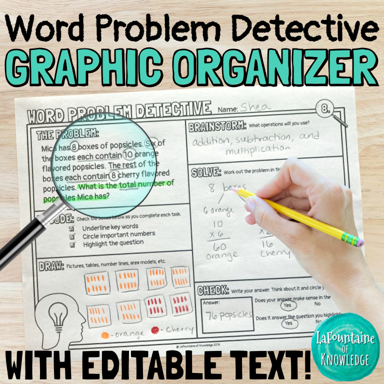 Word Problem Graphic Organizer with Editable Text and 12 Multi-Step ...