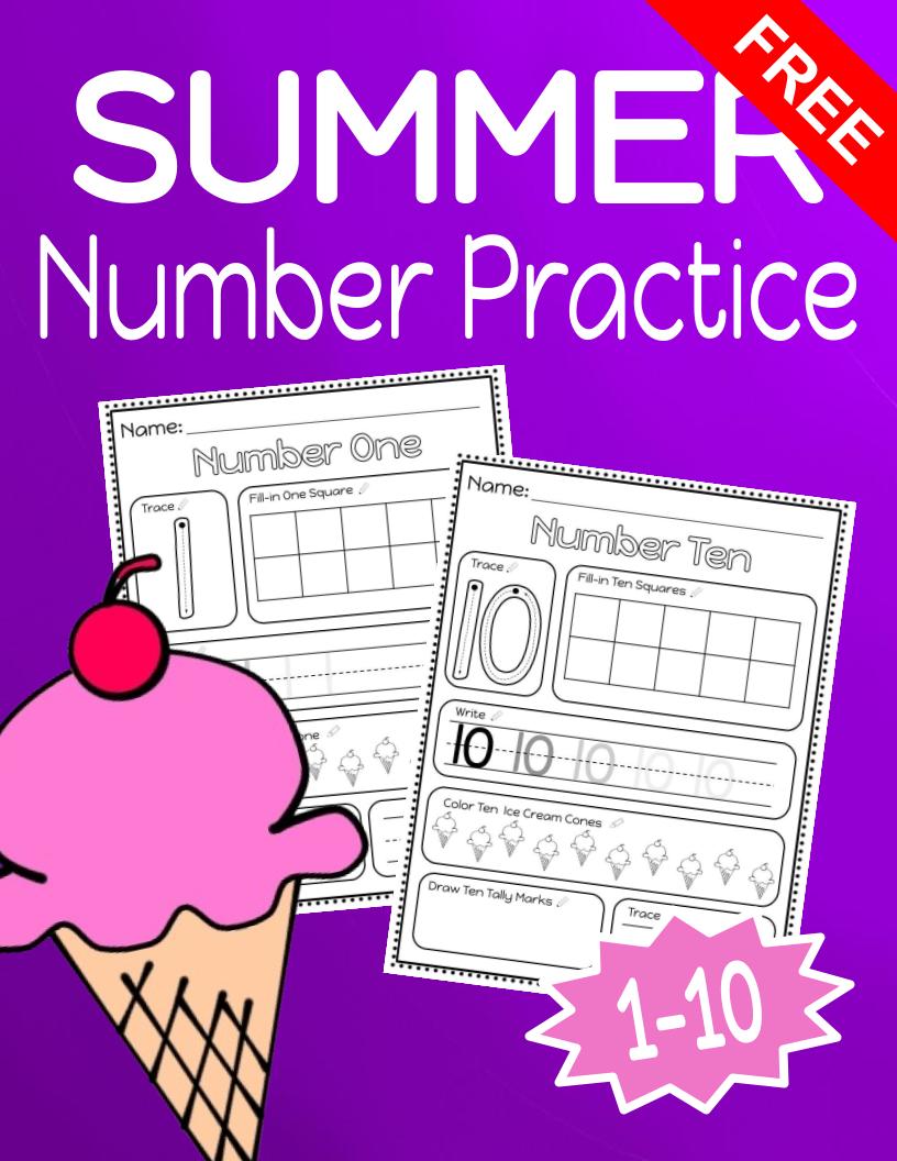 FREE Summer Number Practice Worksheets | Preschool Math | Numbers 1-10 ...