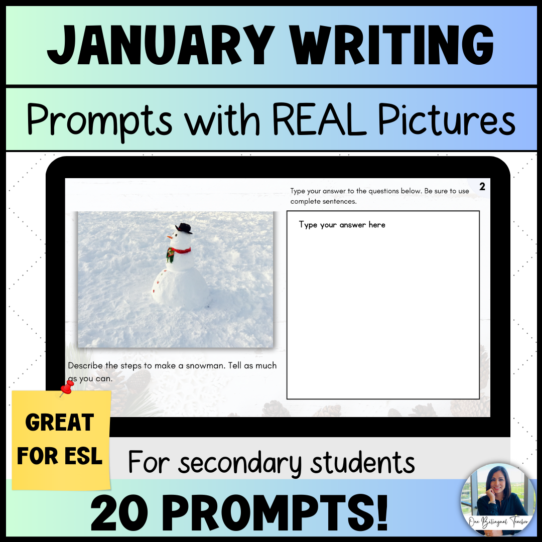 ESL Bell Ringers Writing Prompts with Pictures for January - Classful