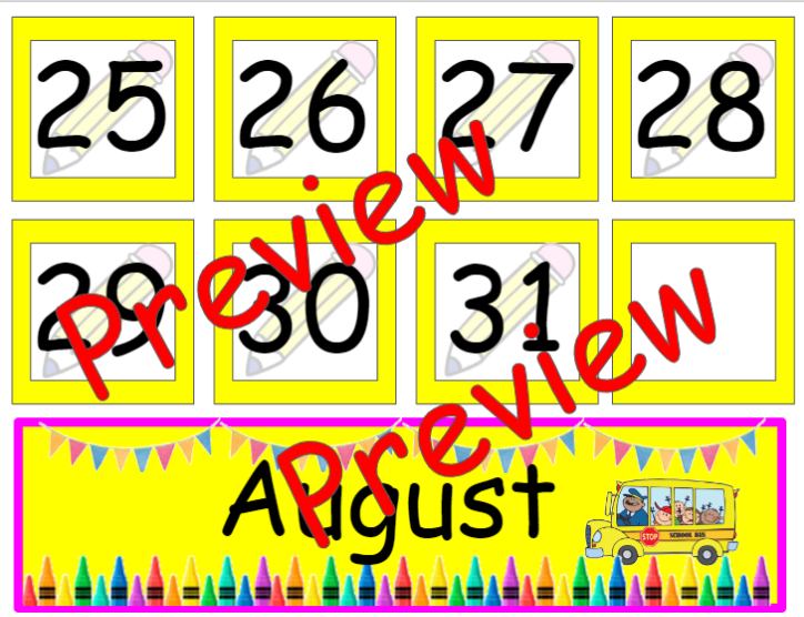 August Summer Calendar Numbers Back to School Classroom Decor - Classful