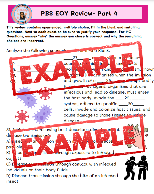 Principles of Biomedical Science PBS EOY Review Part 4 Worksheet - Classful