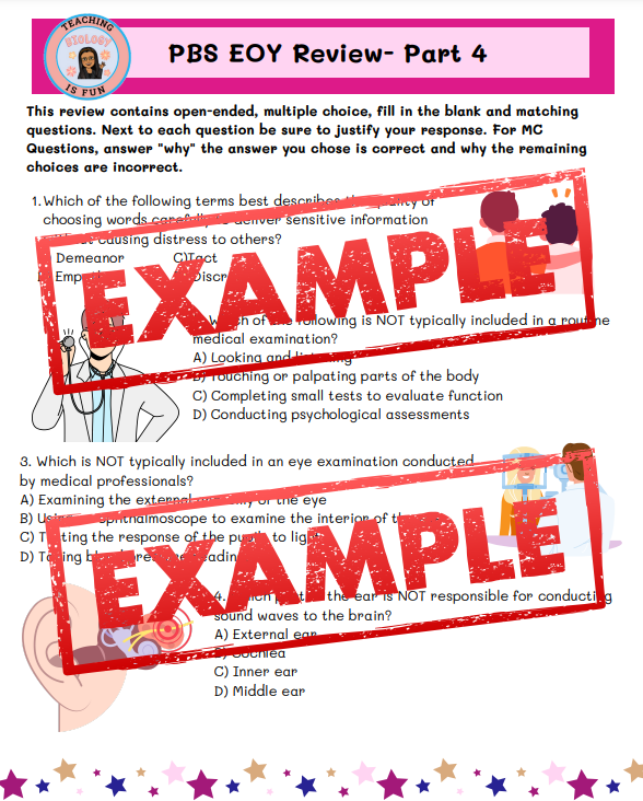 Principles of Biomedical Science PBS EOY Review Part 4 Worksheet - Classful