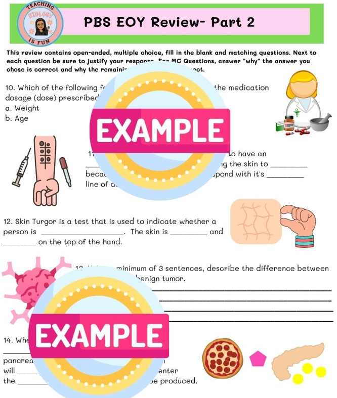 Principles of Biomedical Science PBS EOY Review Part 2 Worksheet - Classful