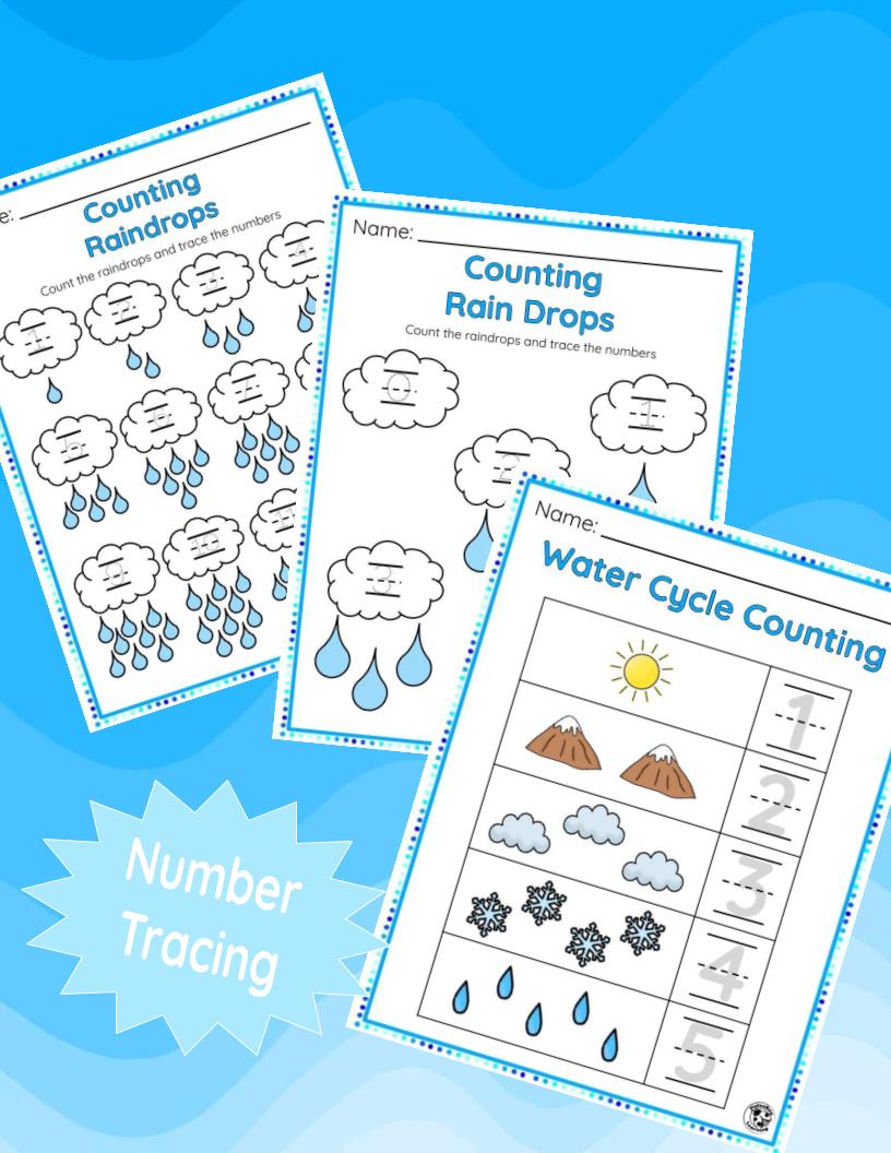 Pre-K and Kinder | Water Cycle Math | Counting and Tracing Numbers 1-10 ...