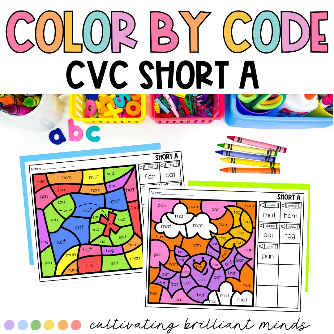 Color By Phonics Pattern CVC Short A | Phonics Worksheets | Color by ...