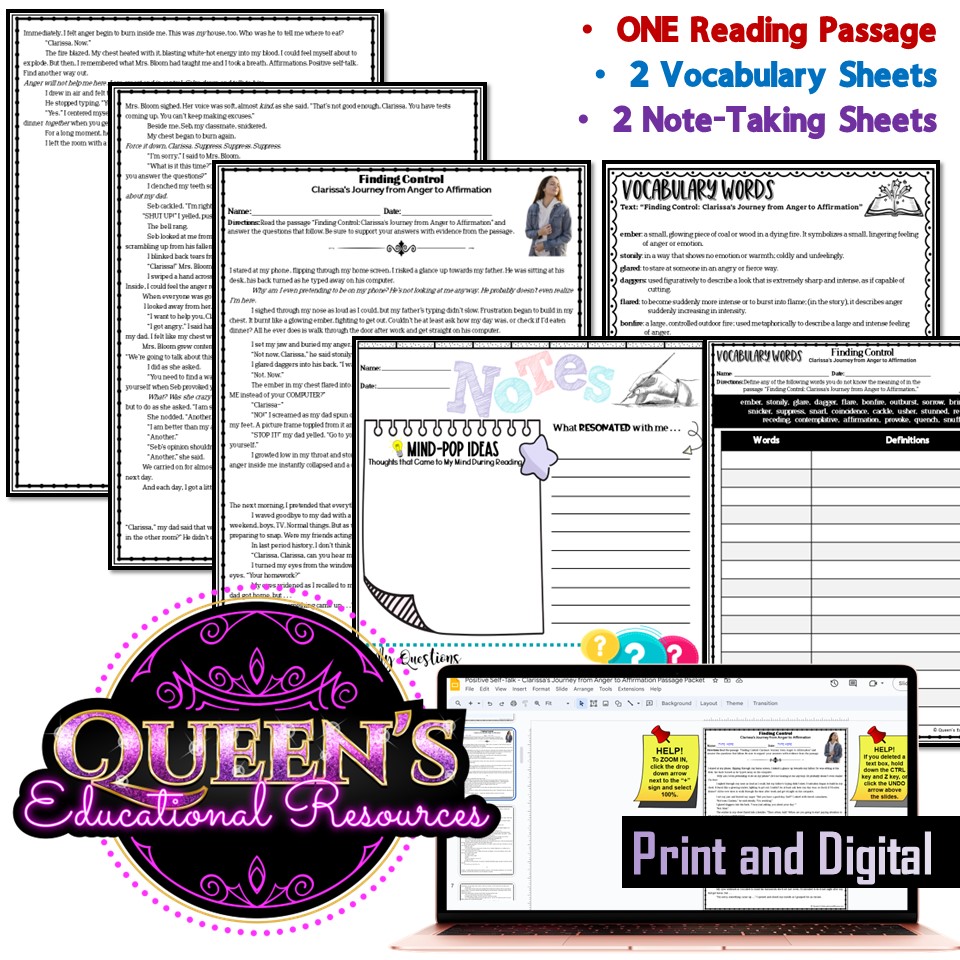 Positive Affirmations Reading Passage and Activities | Self-Talk ...