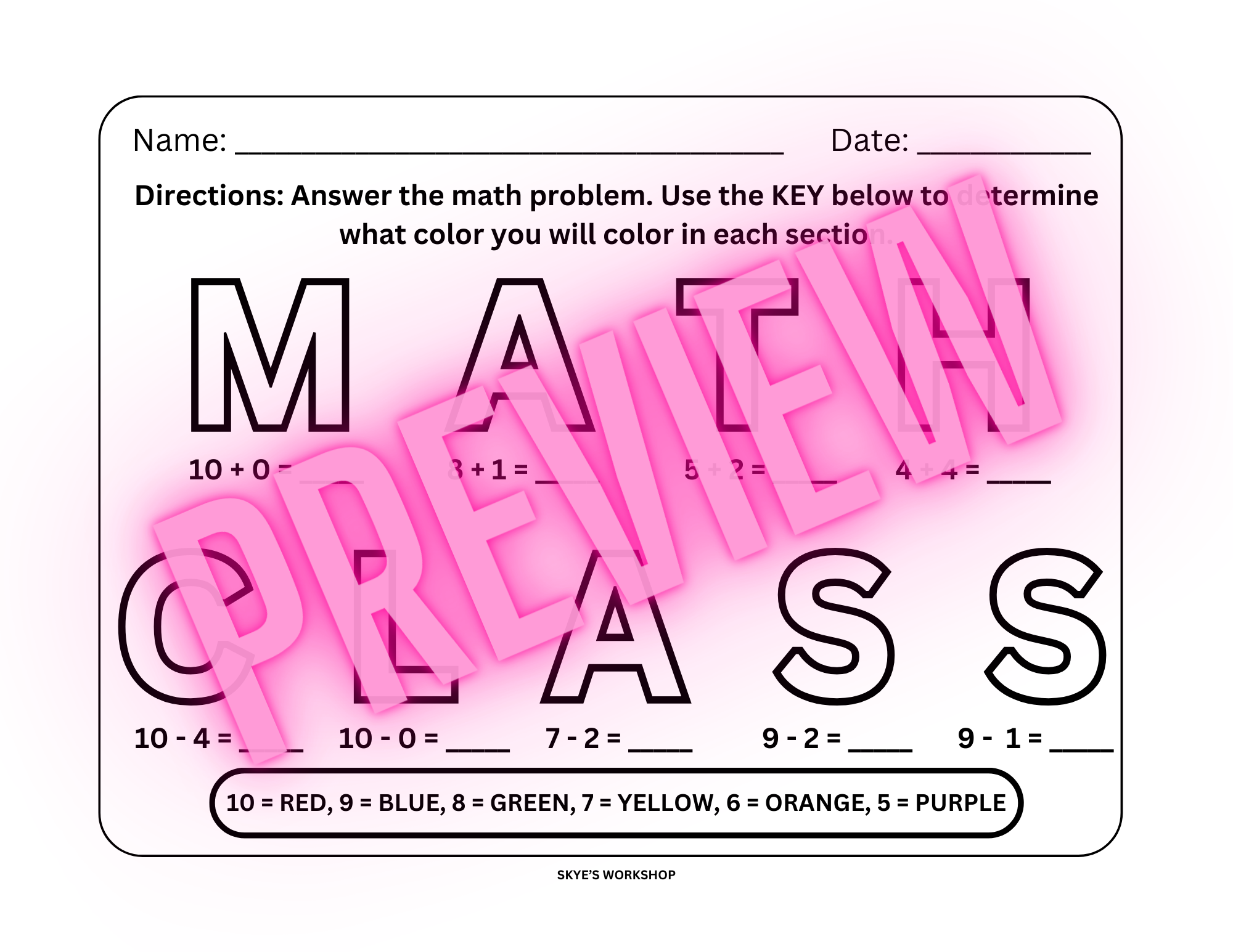 COLOR BY NUMBER- Math Worksheet Activity Addition Subtraction Facts ...