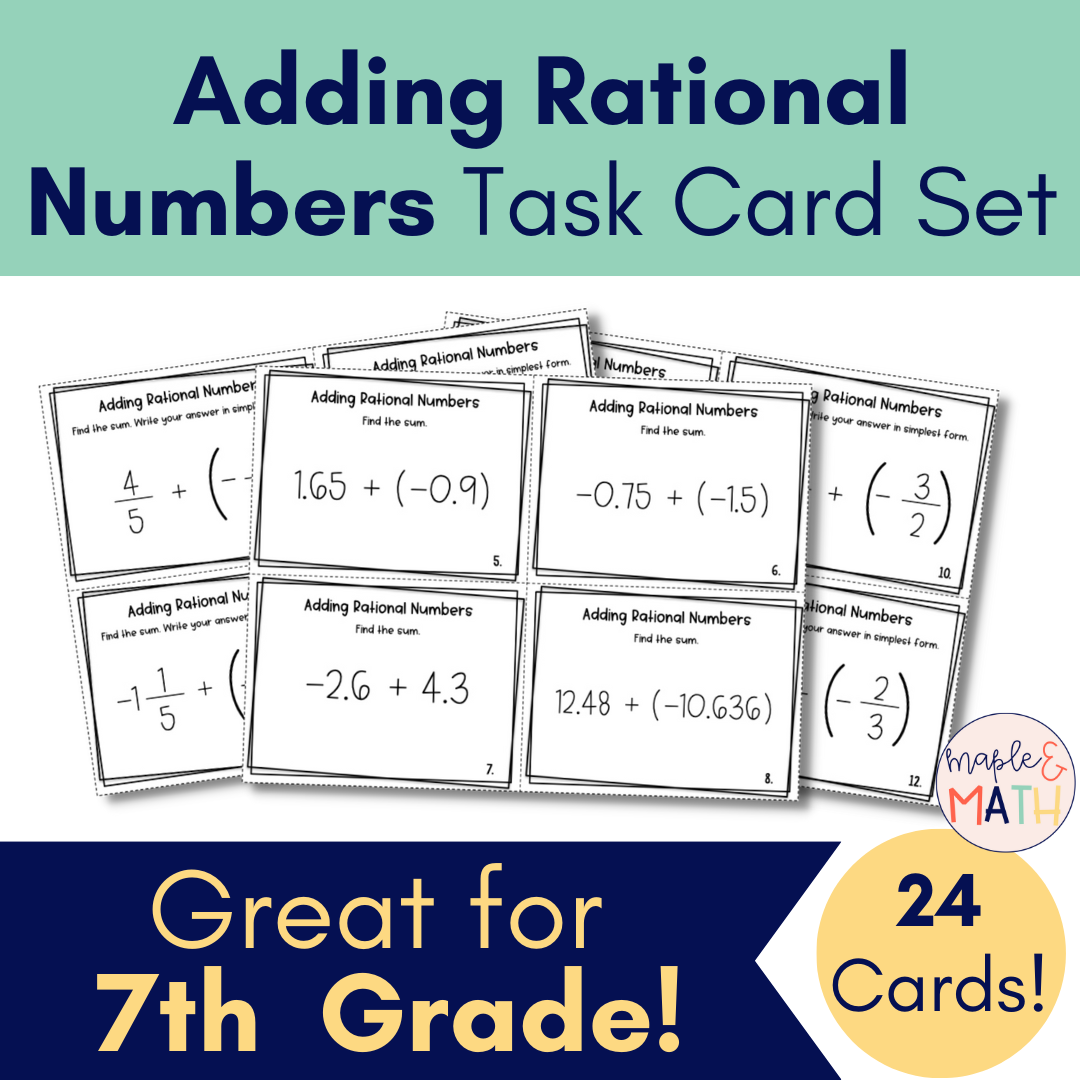 Adding Rational Numbers Decimals and Fractions Task Cards 7th Grade
