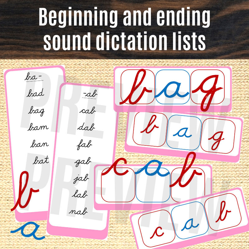 Montessori Cursive CVC Picture Cards Movable Alphabet - Montessori Pink ...