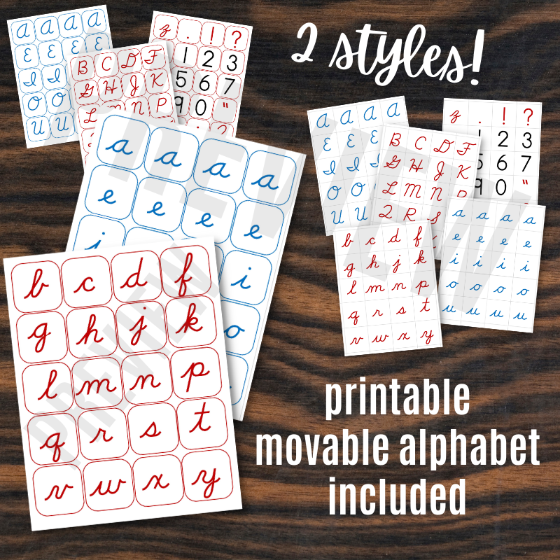 Montessori Cursive CVC Picture Cards Movable Alphabet - Montessori Pink ...