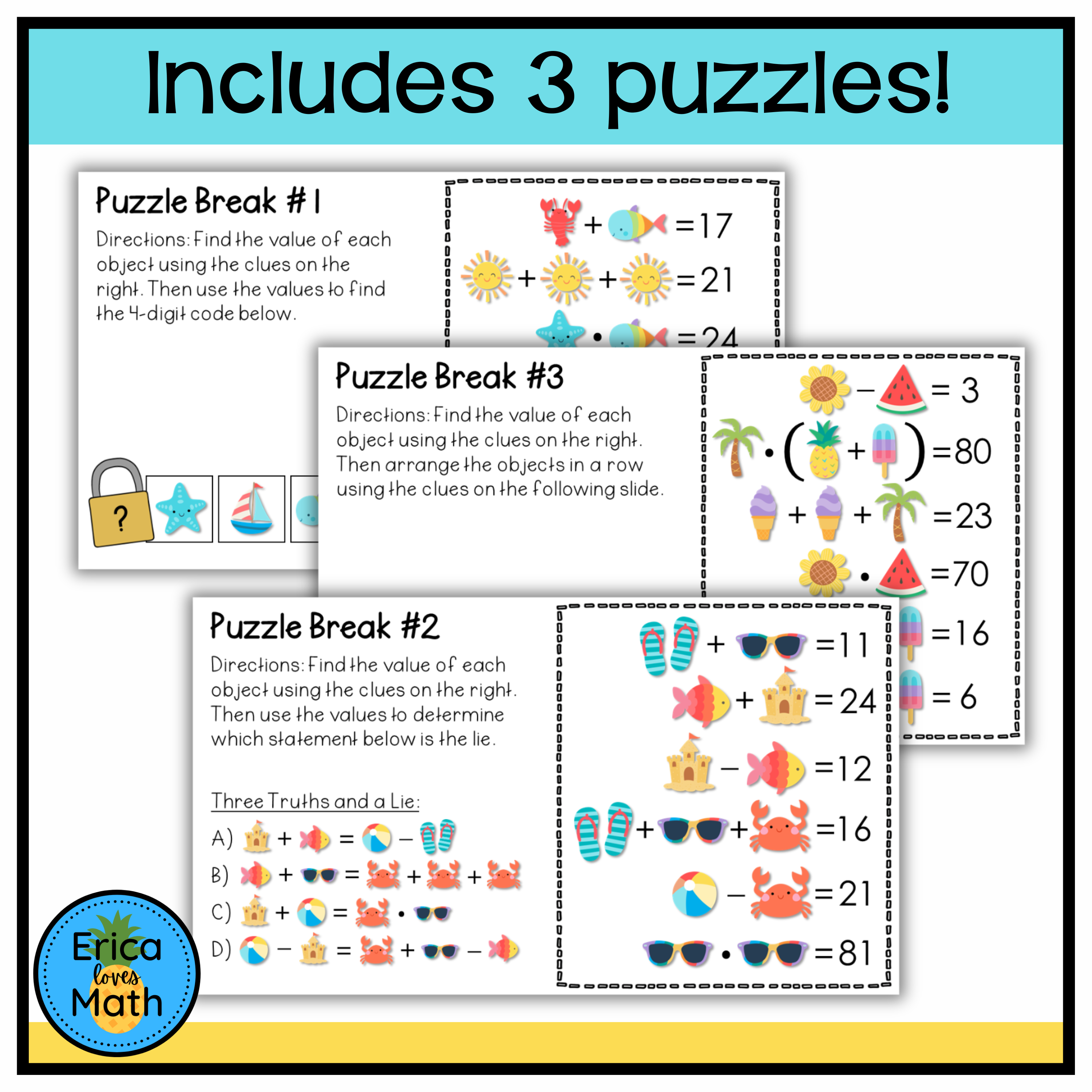 End of Year Math Logic Puzzle Activity for Summer Brain Break - Classful