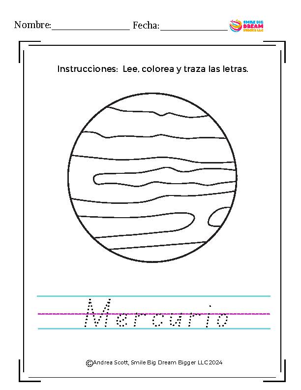 English/Spanish Solar System Tracing and Coloring Book for Kids | Learn ...