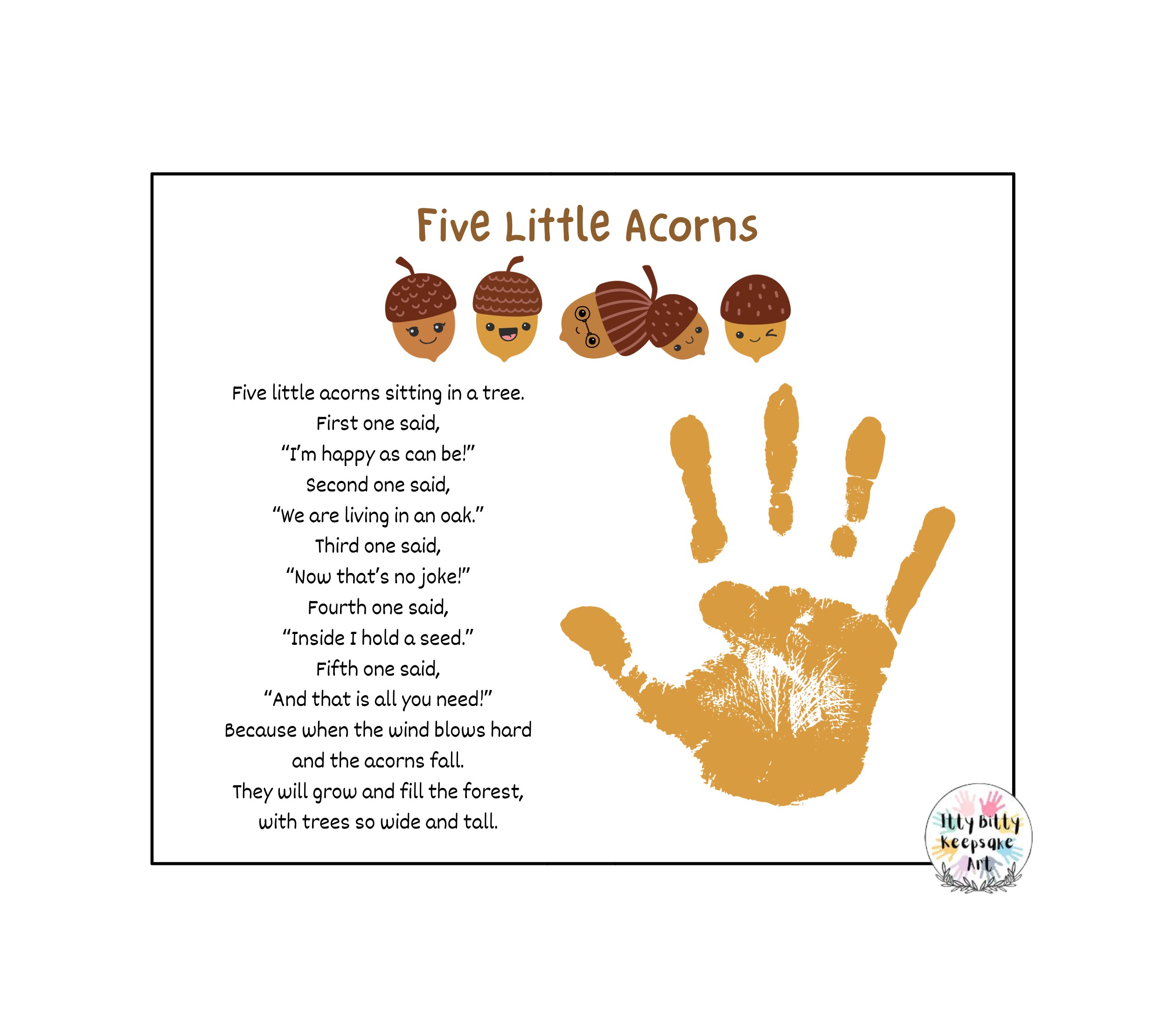 Five Little Acorns Poem Handprint Craft Art Printable Template / Autumn ...