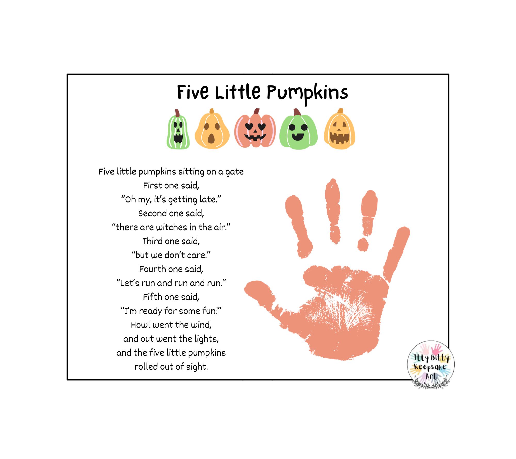 Five Little Pumpkins Poem Handprint Craft Art Printable Template ...