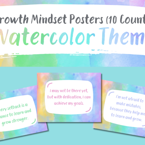 Growth Mindset Posters- Watercolor Theme (10 Count) - Classful