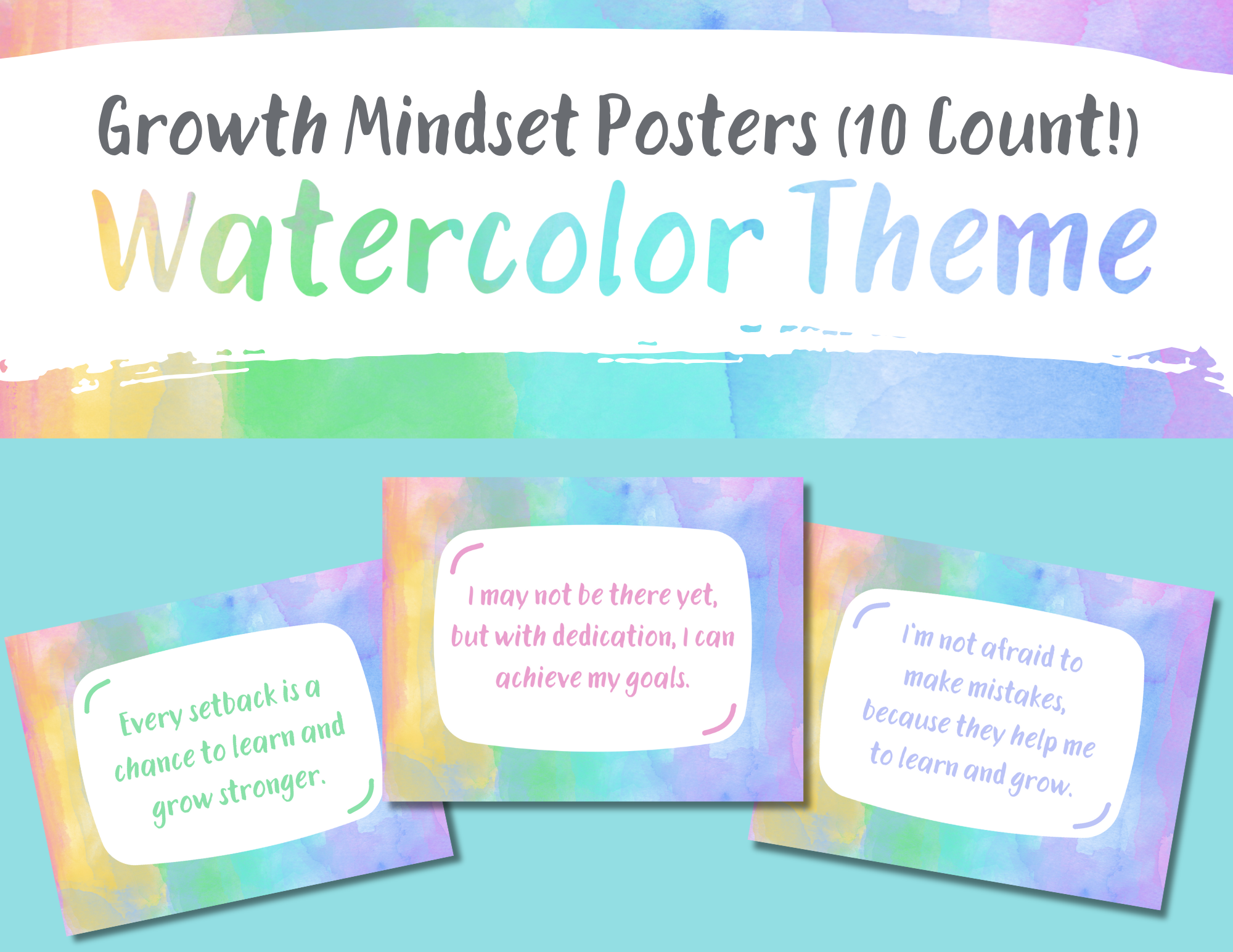 Growth Mindset Posters- Watercolor Theme (10 Count) - Classful