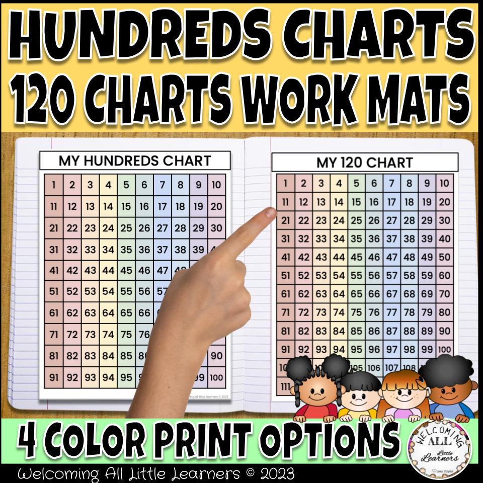 Color Hundreds Charts and 120 Charts Interactive Math Notebook Work ...