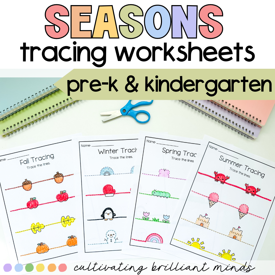 Seasons Fine Motor Tracing Printable Worksheets | Pre-K, Kindergarten ...