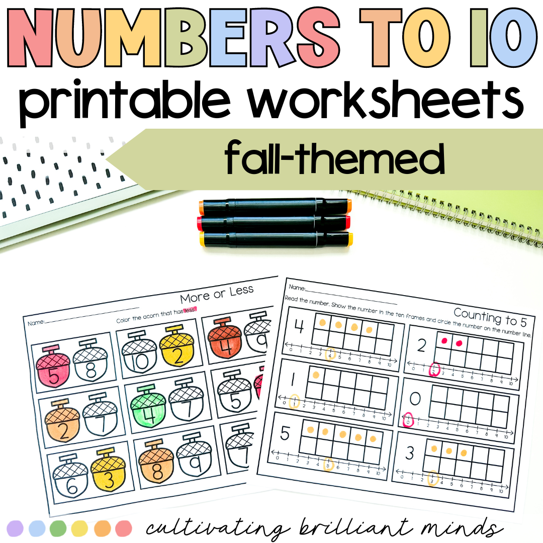 Fall Numbers to 10 Math Printable Worksheets | No Prep | Kindergarten ...