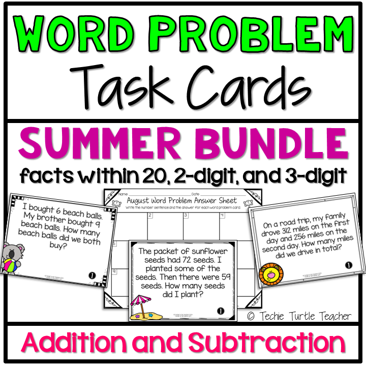 Summer Bundle Addition & Subtraction Word Problem Task Cards - Classful