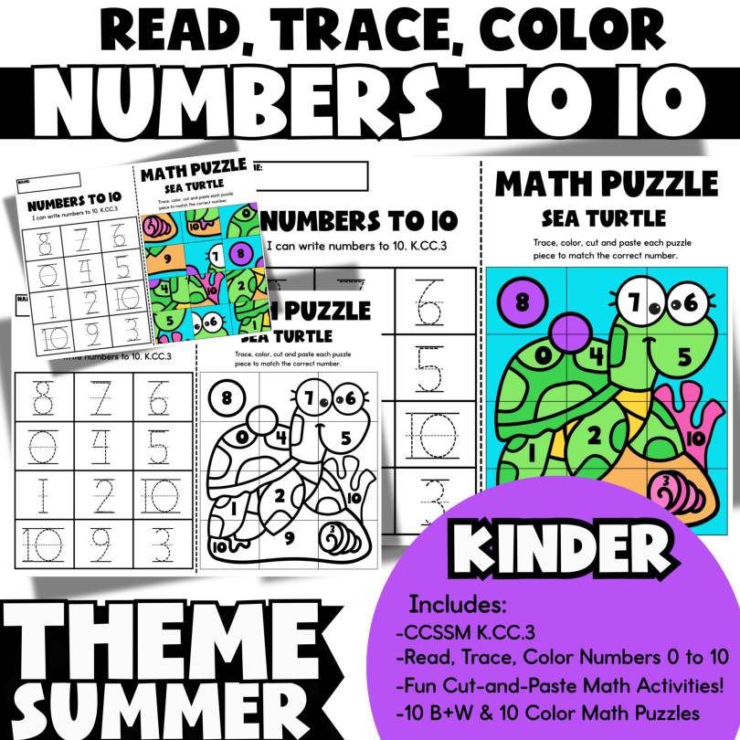 Summer Themed Kindergarten Math- Trace and Match Numbers 0 to 10 ...