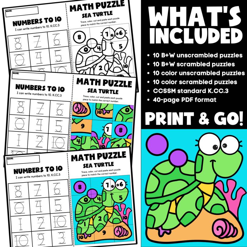 Summer Themed Kindergarten Math- Trace and Match Numbers 0 to 10 ...