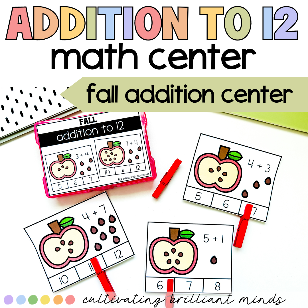 Fall Addition to 12 Math Center | Apples | Autumn | Addition Activities ...
