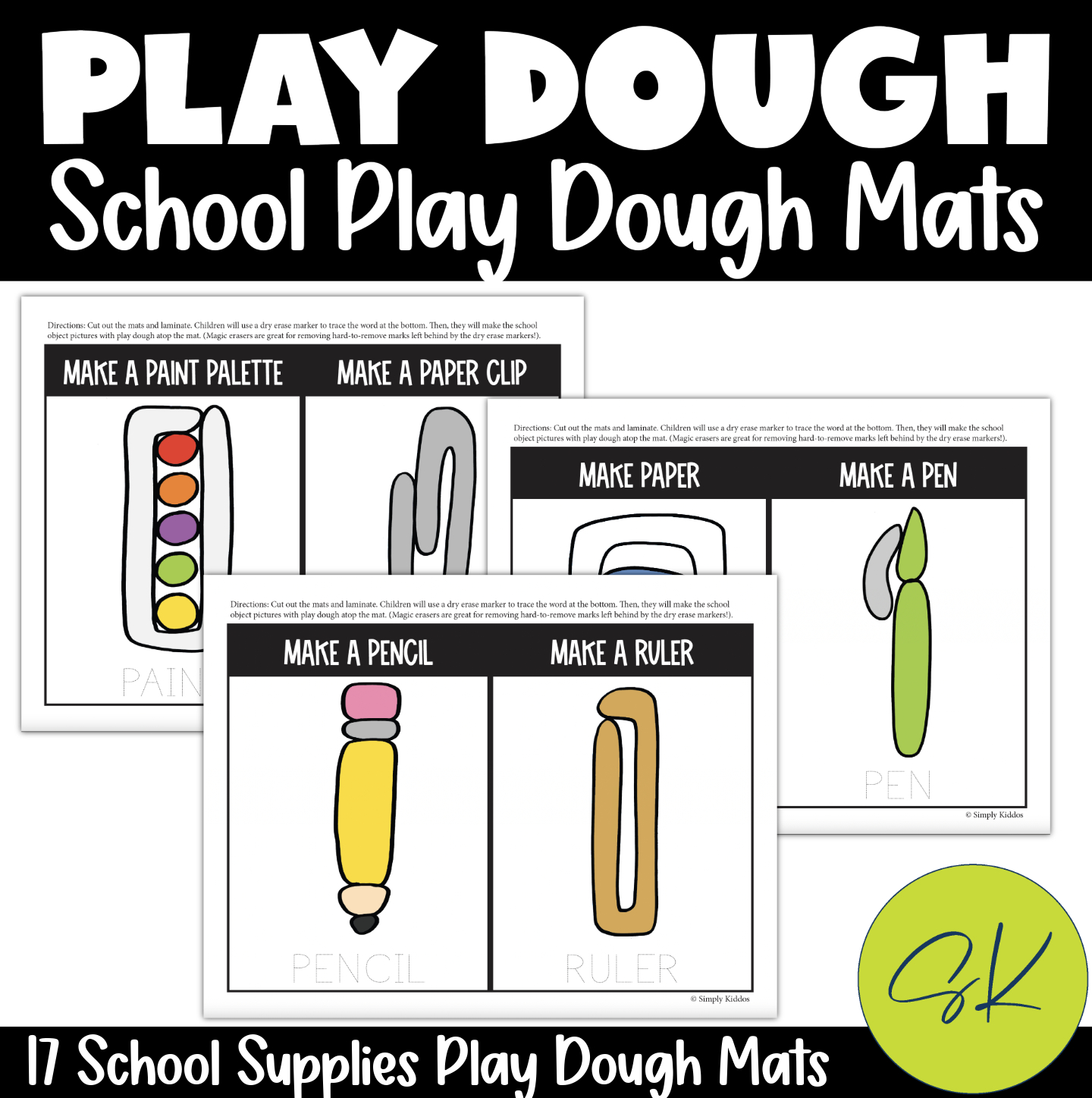 School Supplies Play Dough Mats with Writing - Classful