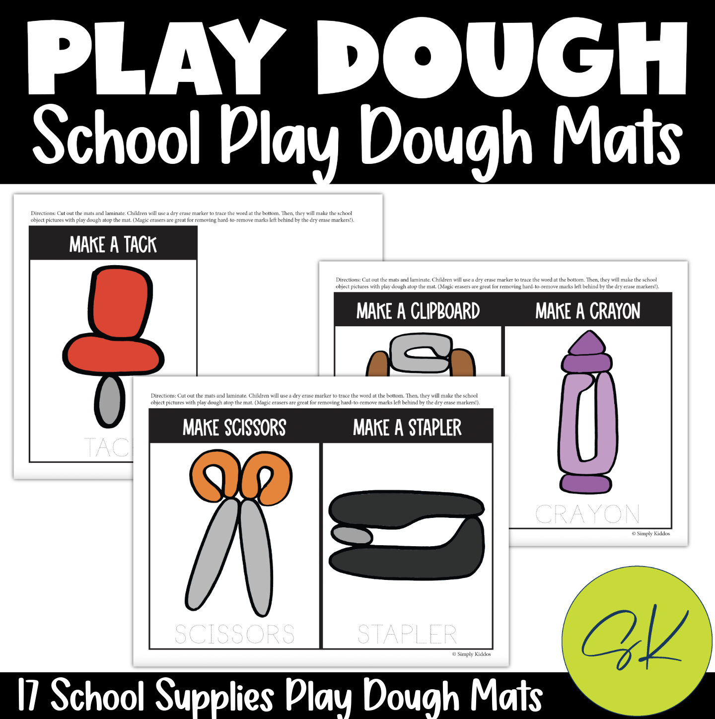 School Supplies Play Dough Mats with Writing - Classful