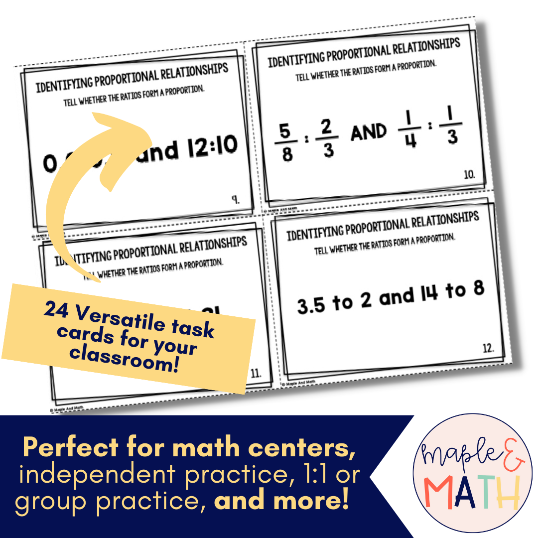 Identifying Proportional Relationships Task Cards 7th Grade - Classful
