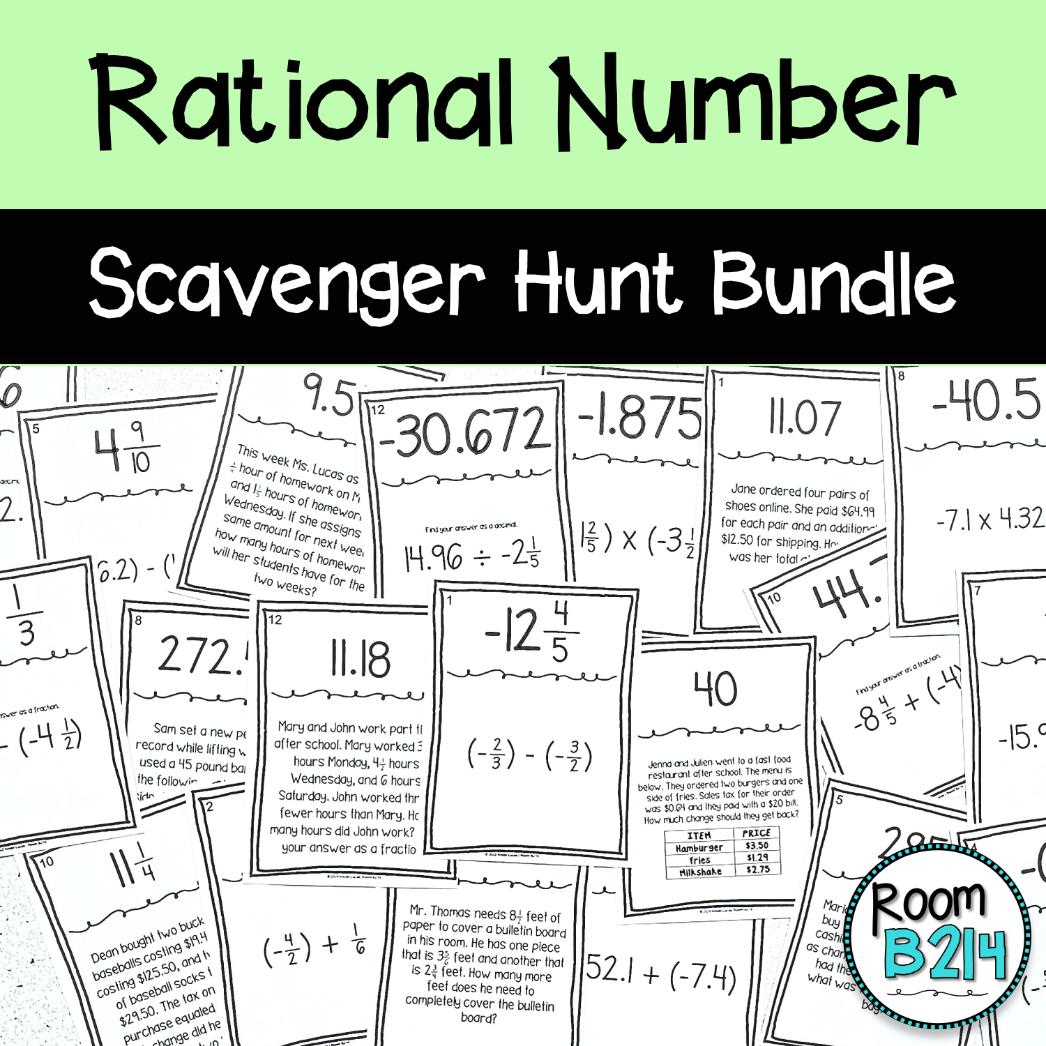 Rational Number Scavenger Hunt BUNDLE (TEKS 7.3A, 7.3B)