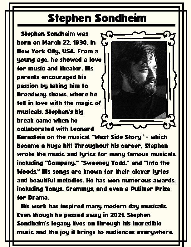 Theater Appreciation Printable Handouts | 8 Notable Names in Musical ...