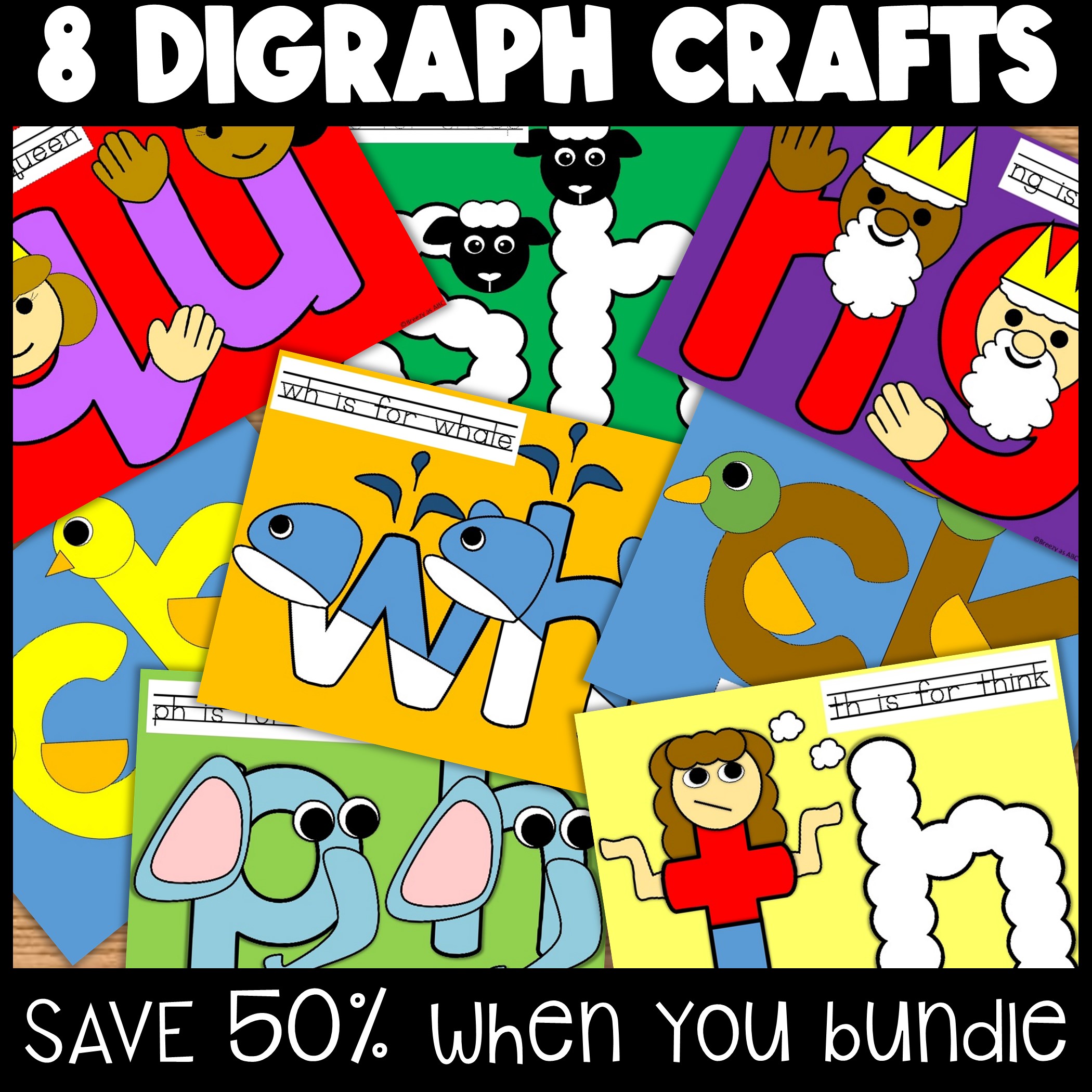 Digraph Letter Crafts | SH CH TH CK NG QU WH PH printable phonics ...